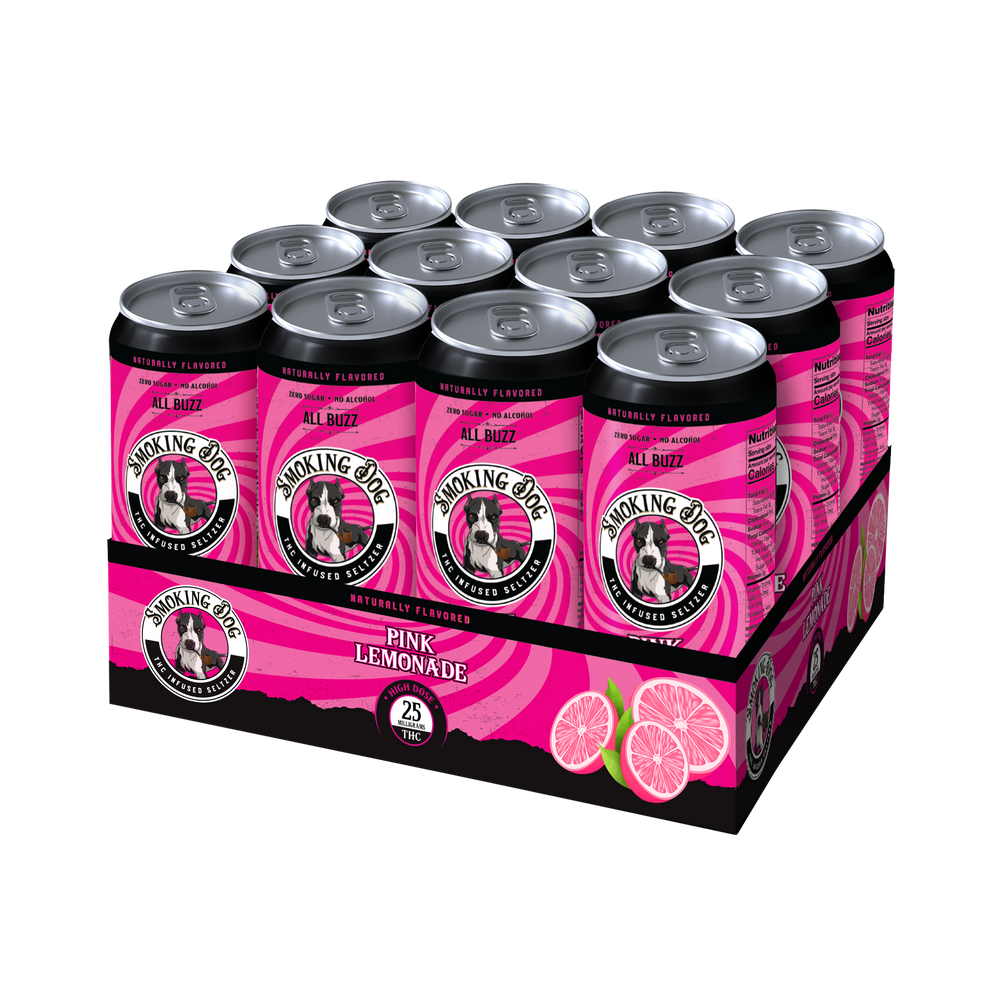 THC Infused Seltzer Pink Lemonade 25mg - 12 Pack ! – Smoking Dog