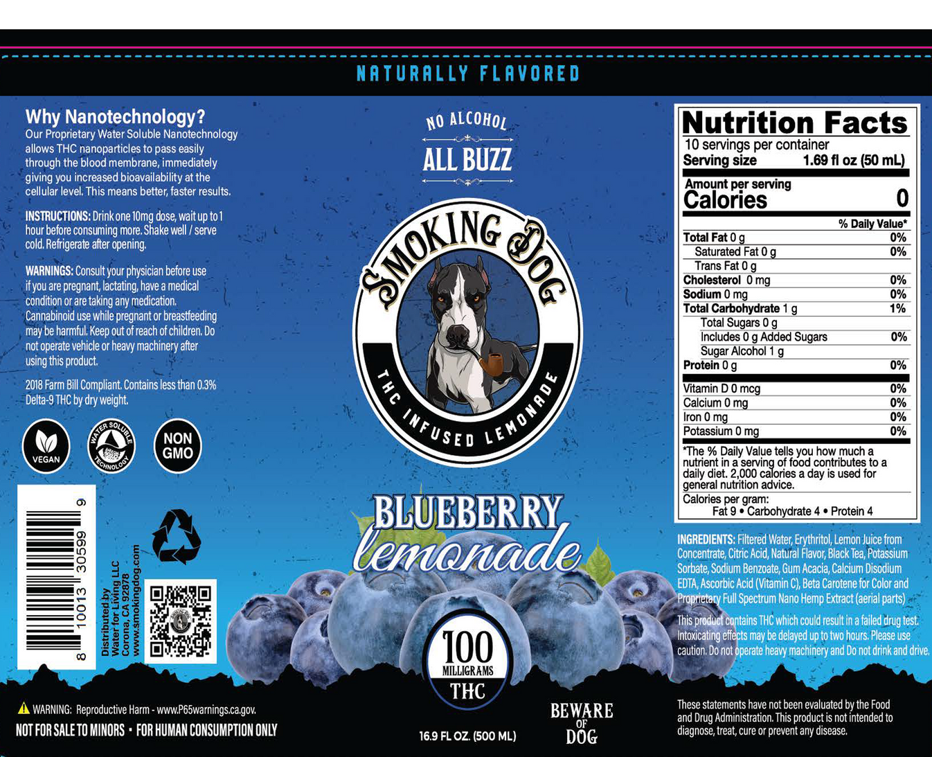 THC Infused Lemonade Blueberry 100mg | Smoking Dog